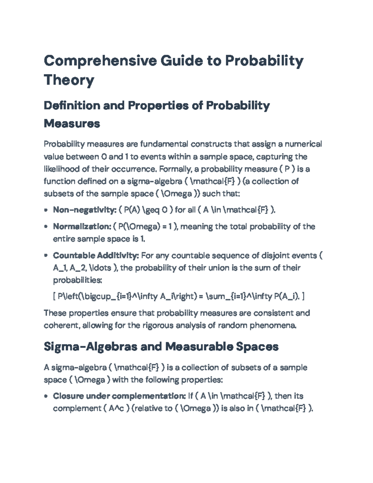 Comprehensive Guide to Probability Theory: Definitions & Key Properties - Studocu
