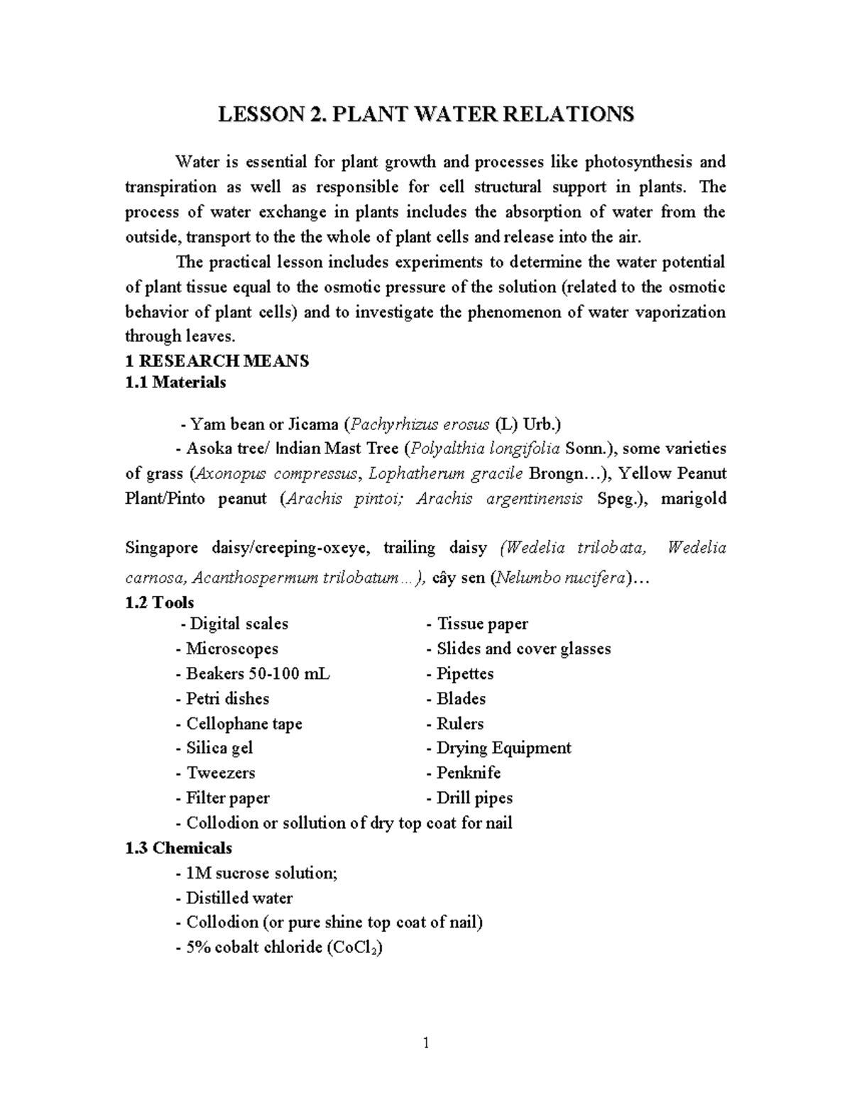LESSON 2: PLANT WATER RELATIONS & PRACTICES IN PHYSIOLOGY 2025 - Studocu