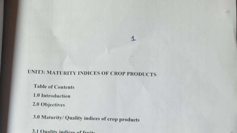 FST 308 ( POST Harvest) - Handling of farm produce - UNIT3: MATURITY ...