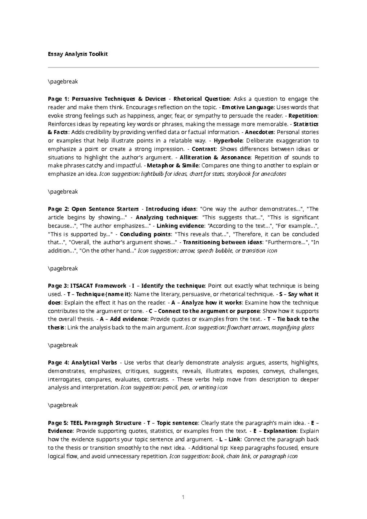 Essay Analysis Toolkit: Persuasive Techniques & Frameworks - Studocu