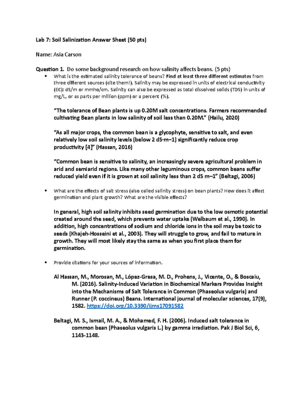 Lab 7 Answer Sheet - Completed Lab Questions - Lab 7: Soil Salinization ...