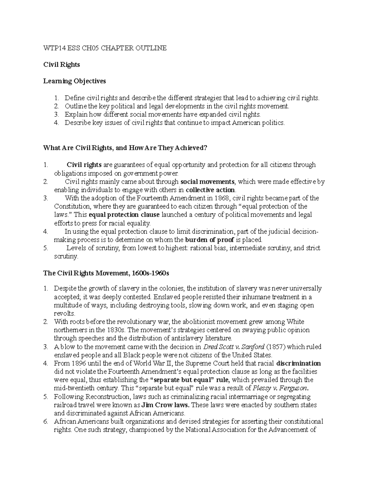 Chapter 5 Lesson Notes - WTP14 ESS CH05 CHAPTER OUTLINE Civil Rights ...
