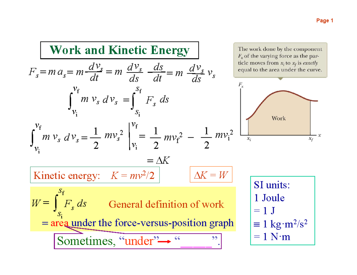 Physics 101: Work and Kinetic Energy Overview and Calculations - Studocu