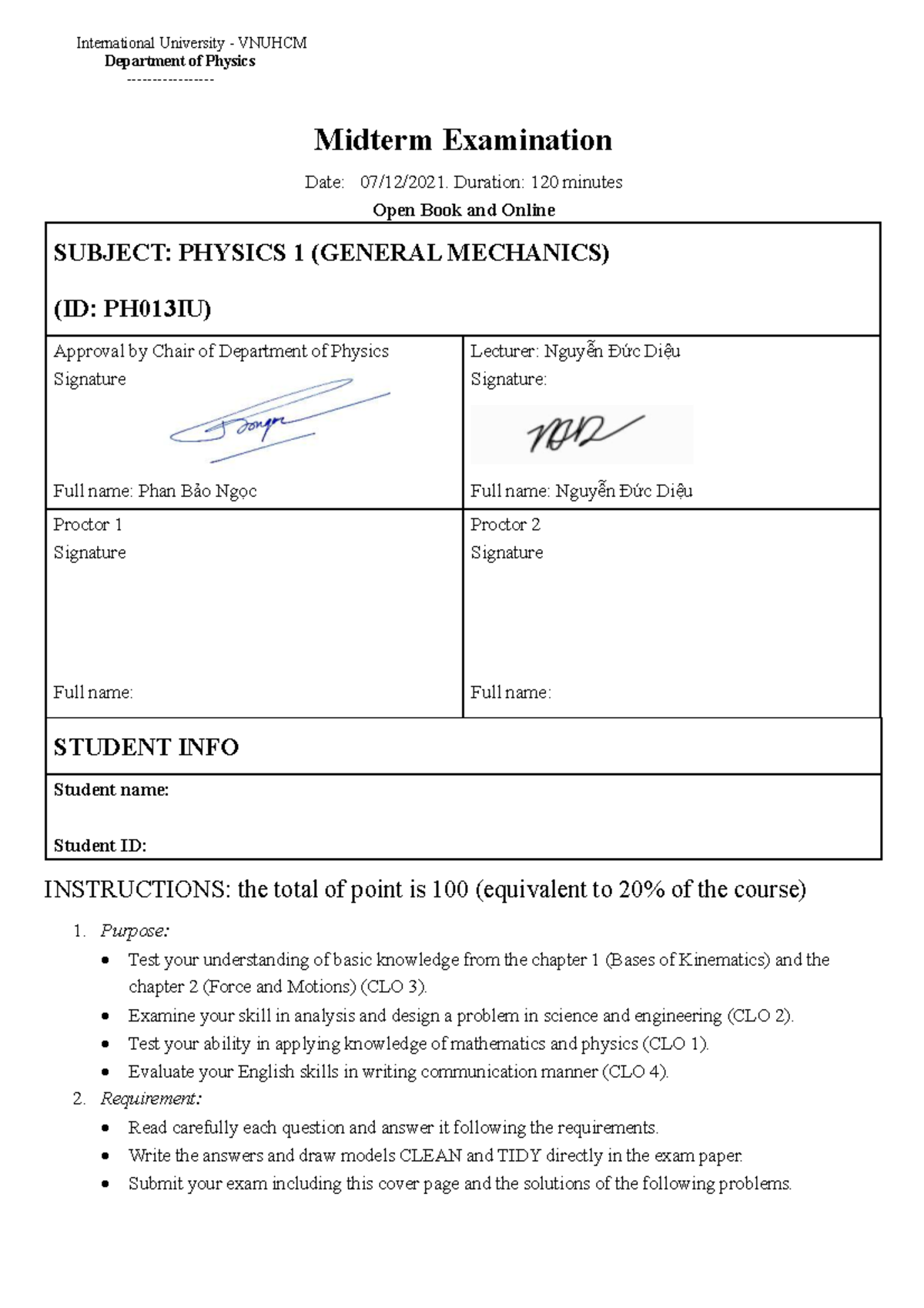 Midterm Exam PH013IU: General Mechanics (Physics 1) - Studocu
