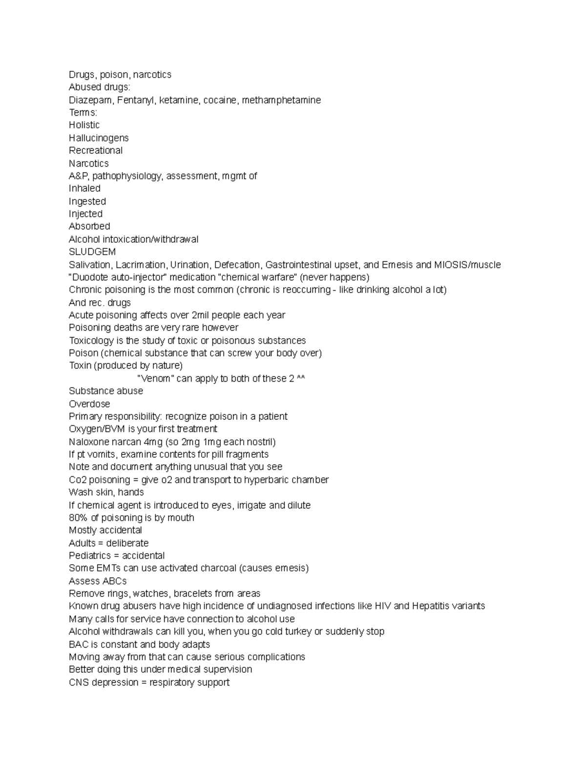 EMT 101: Toxicology Notes on Drug and Poison Management - Studocu
