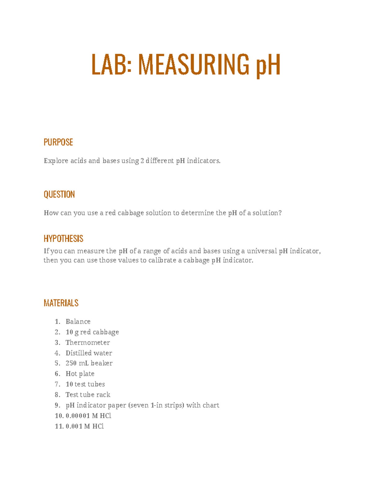 Lab Measuring p H - ASSIGNMENT! - LAB: MEASURING pH PURPOSE Explore ...