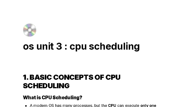 operating systems unit 3 - 💿 os unit 3 : cpu scheduling 1. BASIC ...