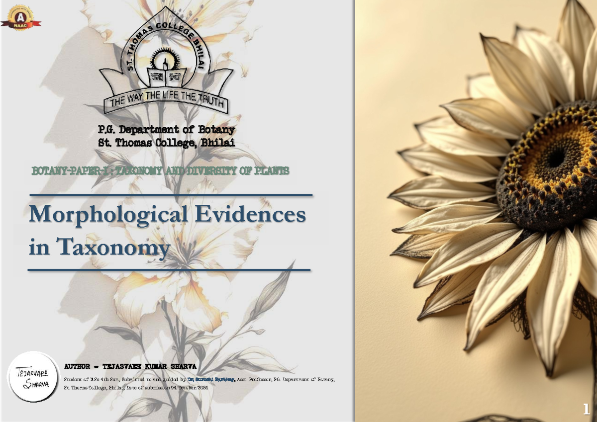 M.Sc. Botany 4th Sem: Morphological Evidence in Plant Taxonomy - Studocu
