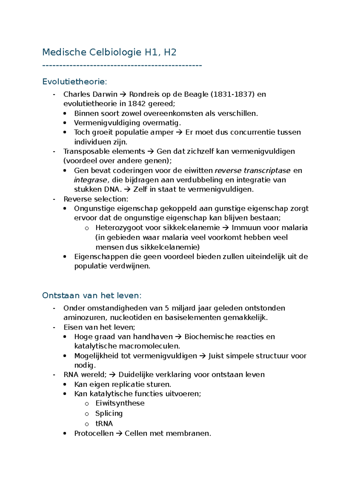 Medische Celbiologie H1-H13: Samenvatting van Evolutie en Celstructuur ...