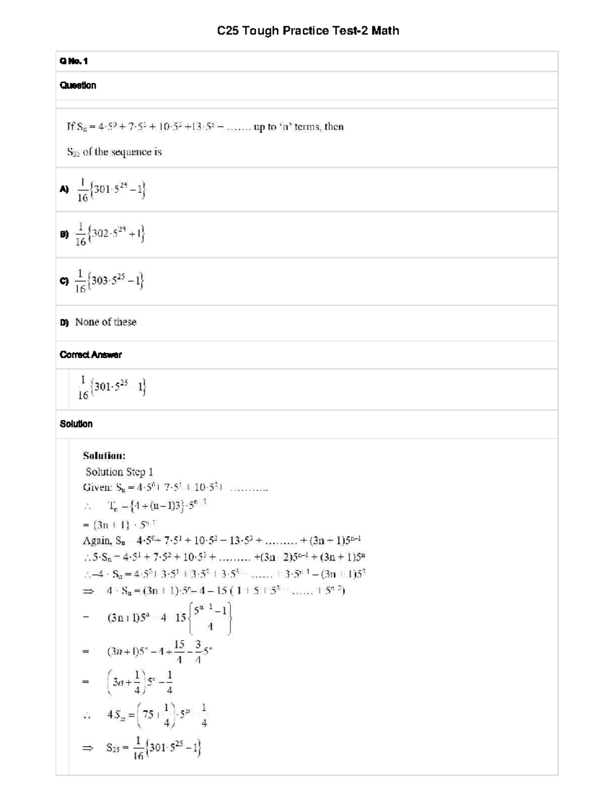 C25 Tough Practice Test-2 Math - C25 Tough Practice Math Q No. 1 ...