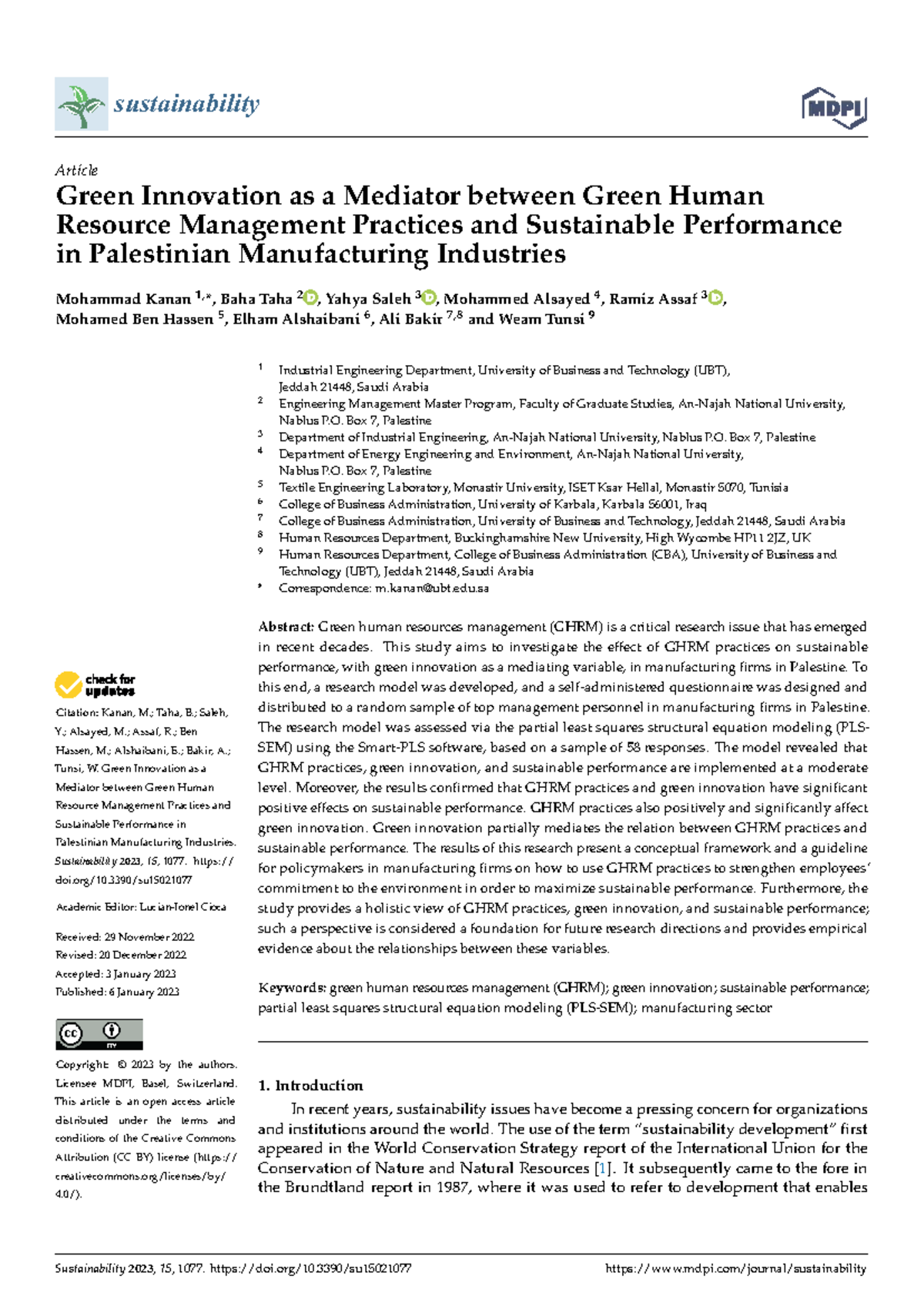 Green Innovation Mediating GHRM Practices & Sustainable Performance in ...