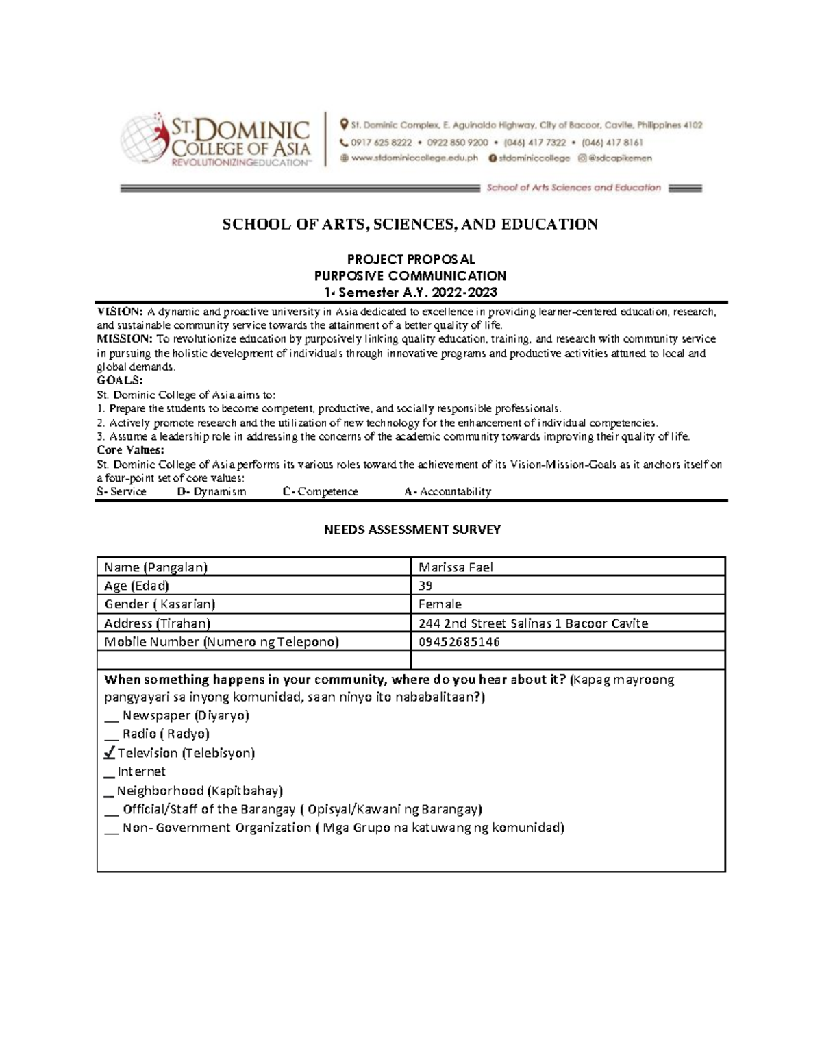 Project Proposal: Purposive Communication 1 - A.Y. Semester 1 - Studocu