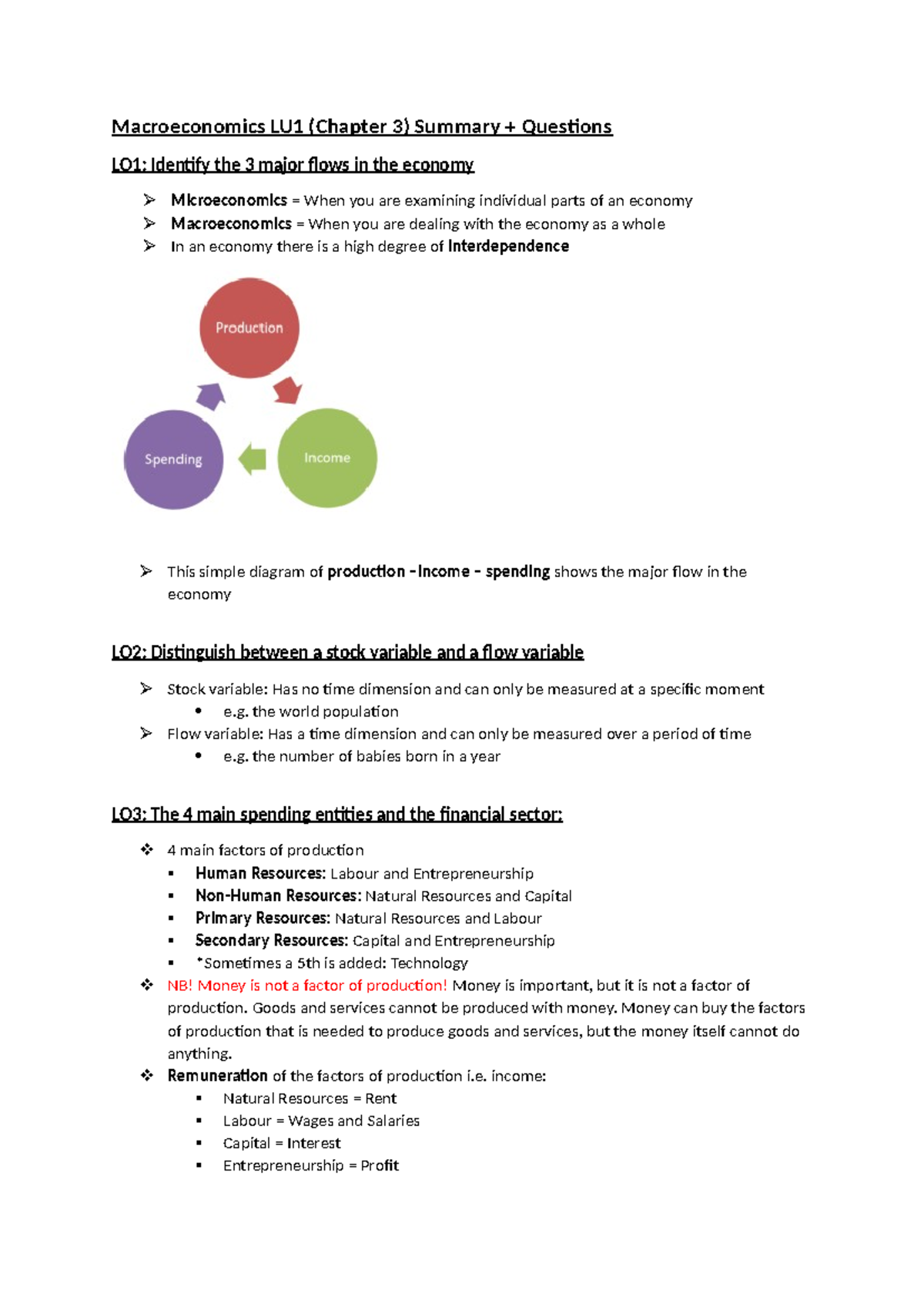 Macroeconomics LU1 - Chapter 3 Summary and Key Questions for Economics ...