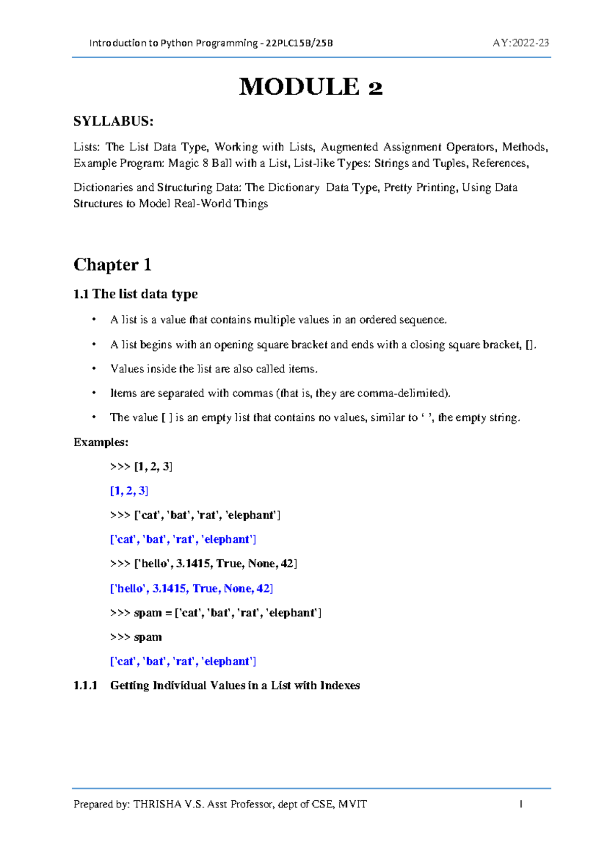 BPLCK205 Module 2 Lecture Notes: Understanding Lists and Dictionaries ...