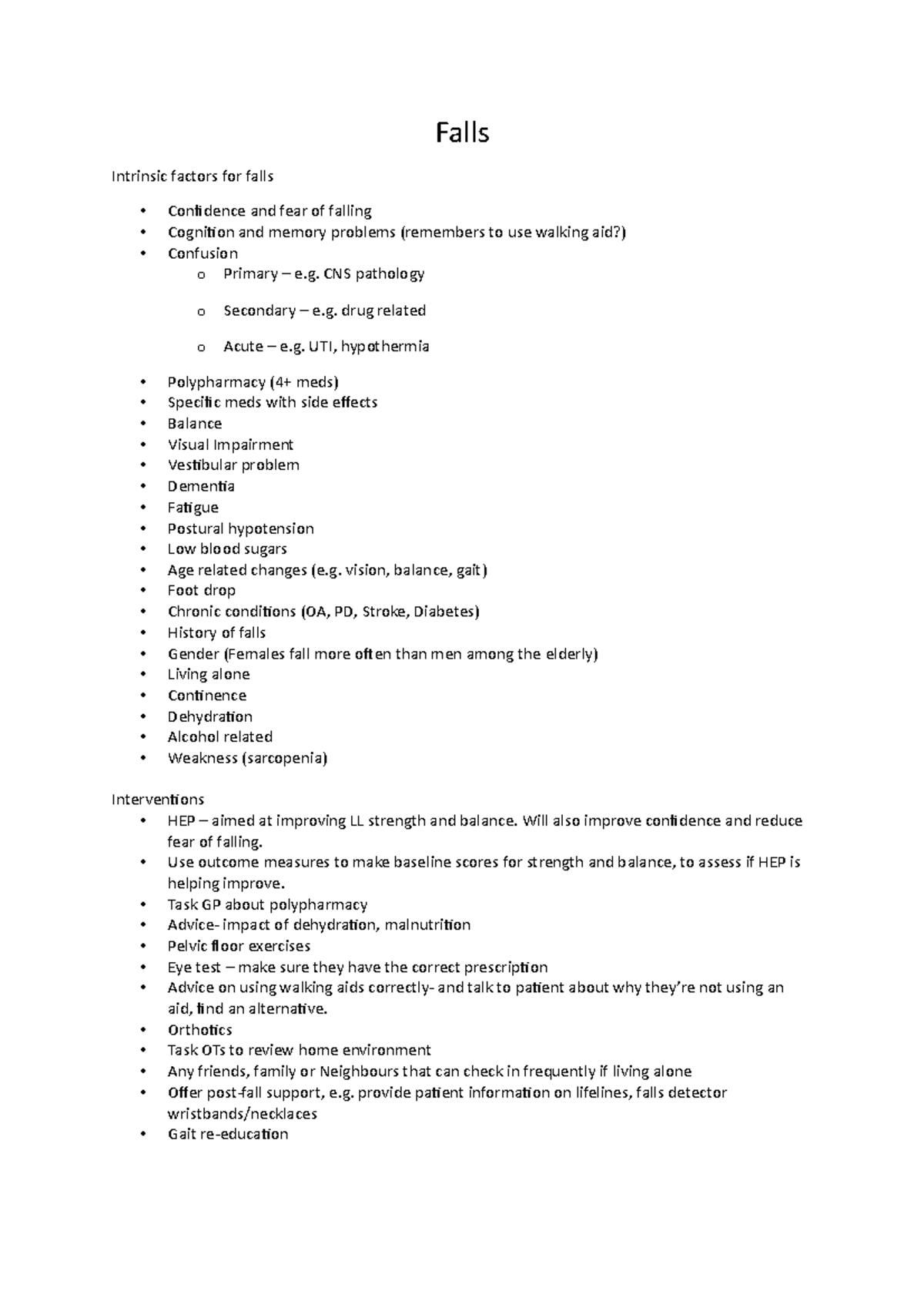 Falls intrinsic/extrinsic factors - Falls Intrinsic factors for falls ...