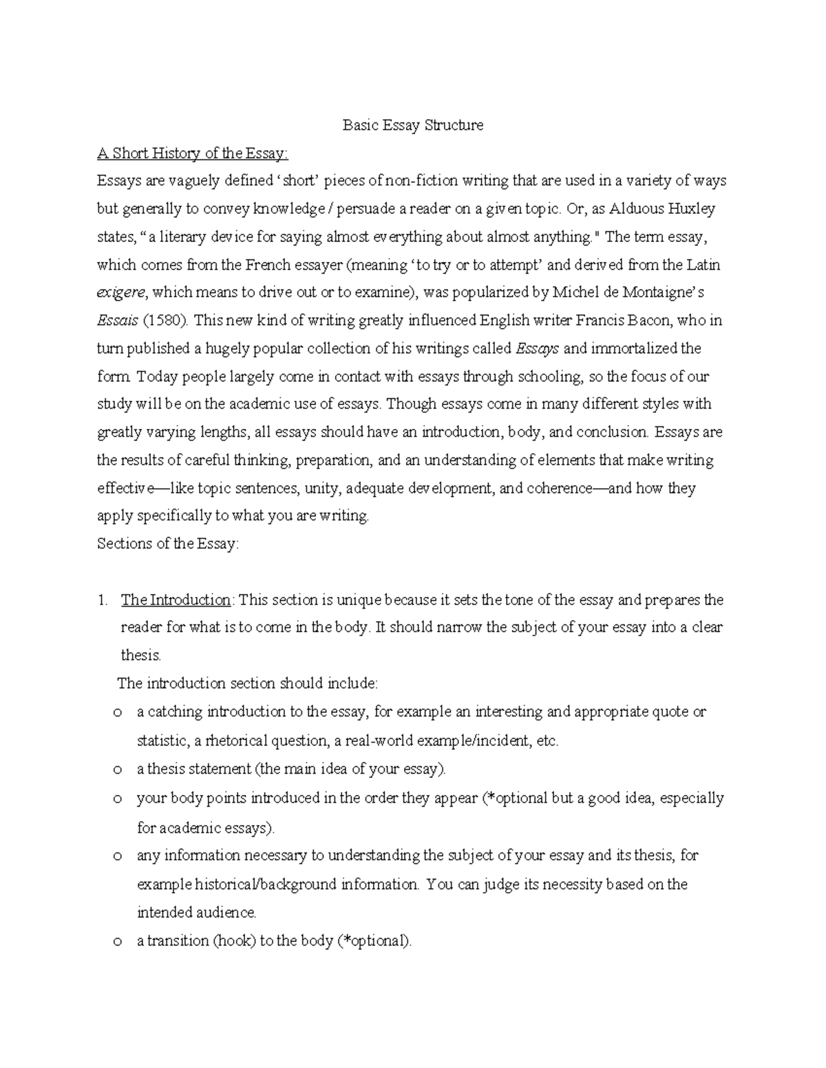 Basic Essay Structure: A Comprehensive Guide to Writing - Studocu