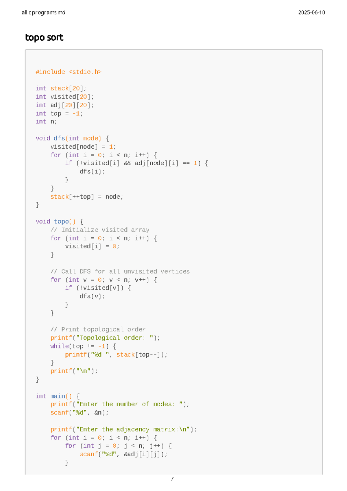 C Programming Algorithms: Topological Sort, Dijkstra, and More - Studocu