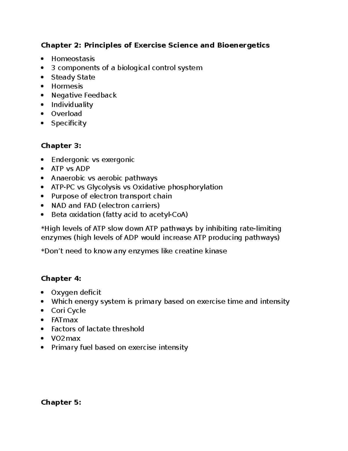 Principles of Exercise Science & Bioenergetics (EXS101) - Chapters 2-5 ...