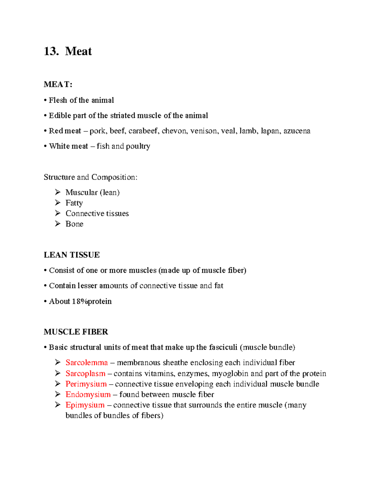 Chapter 13. Meat - 13. Meat MEAT: Flesh of the animal Edible part of ...