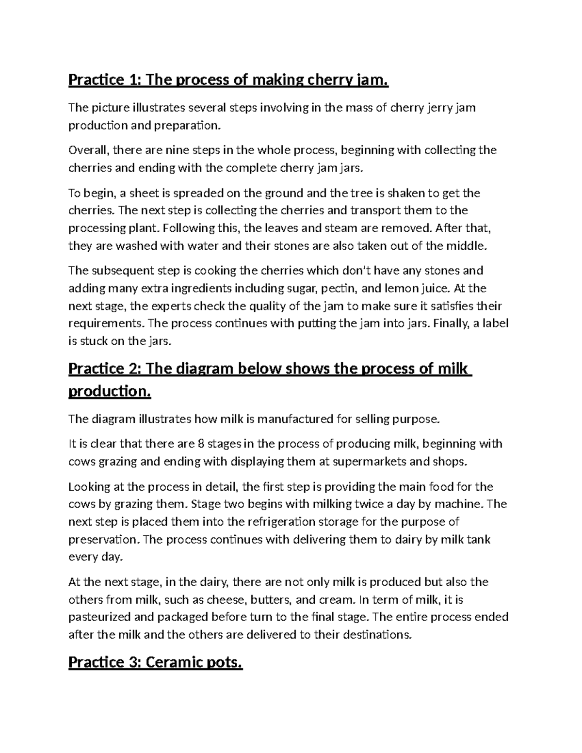Writing Task 1: Process of Making Cherry Jam & Milk Production - Studocu