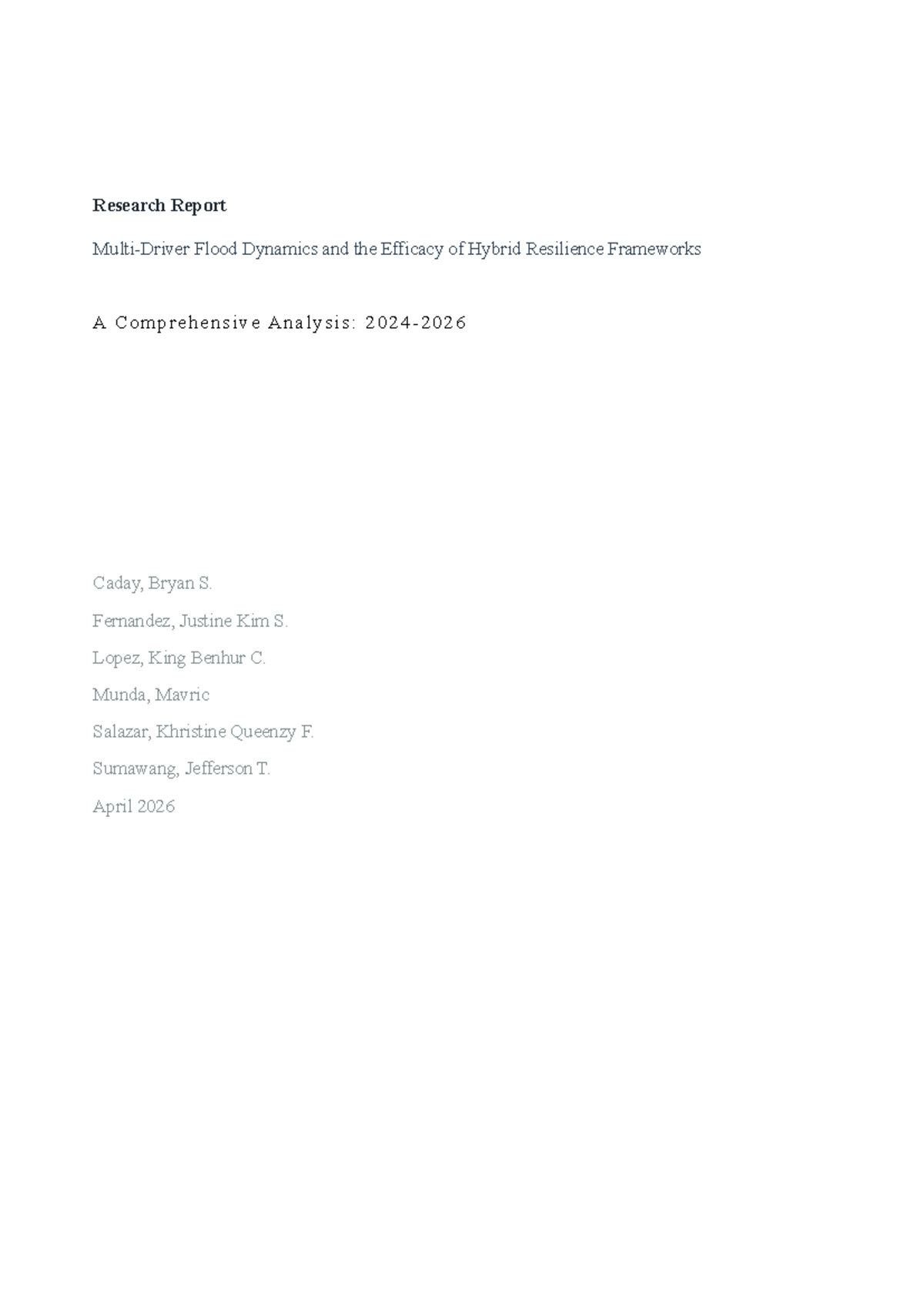Research Report: Flood Dynamics & Hybrid Resilience Frameworks (2026 ...