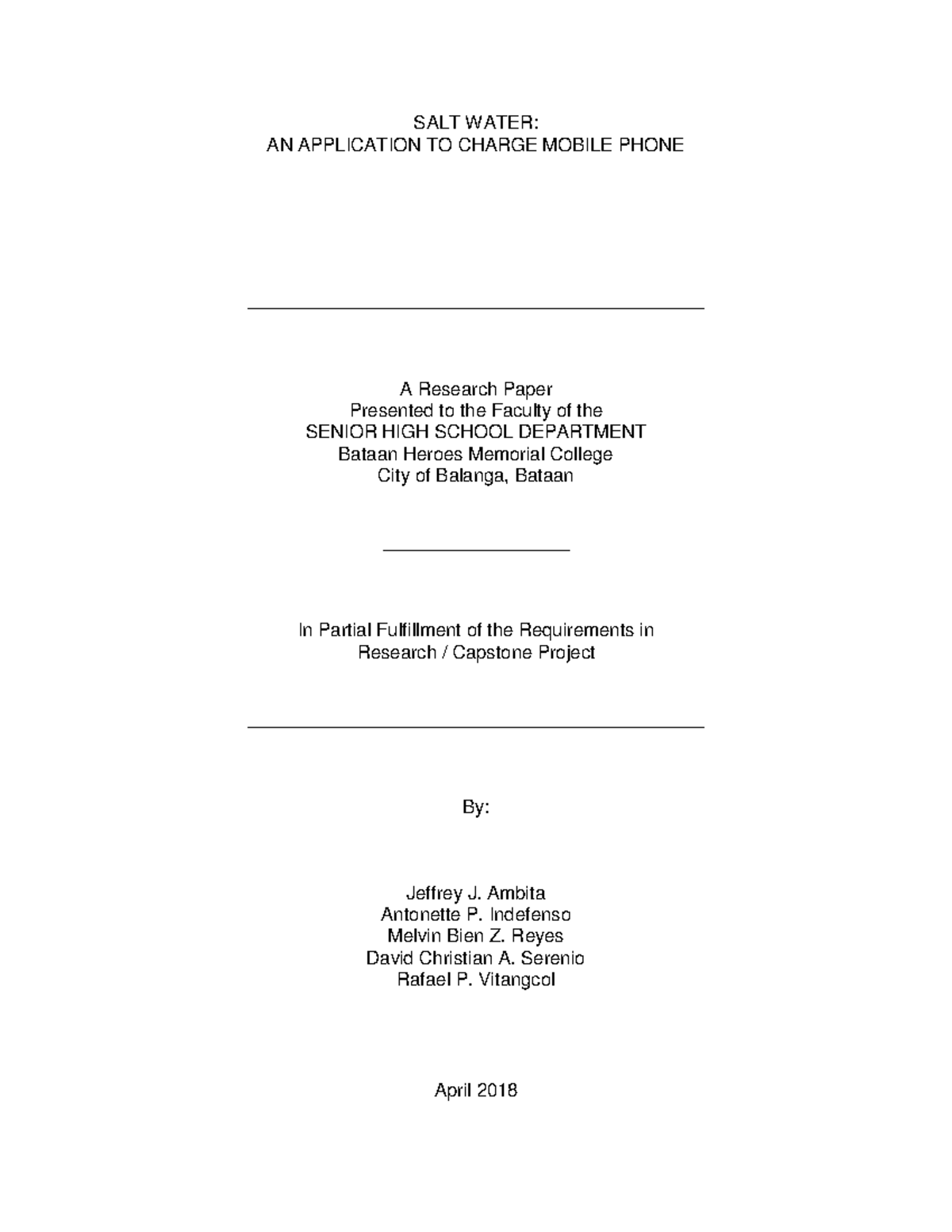 Salt Water - An Application To Charge Mobile Phone - SALT WATER: AN ...