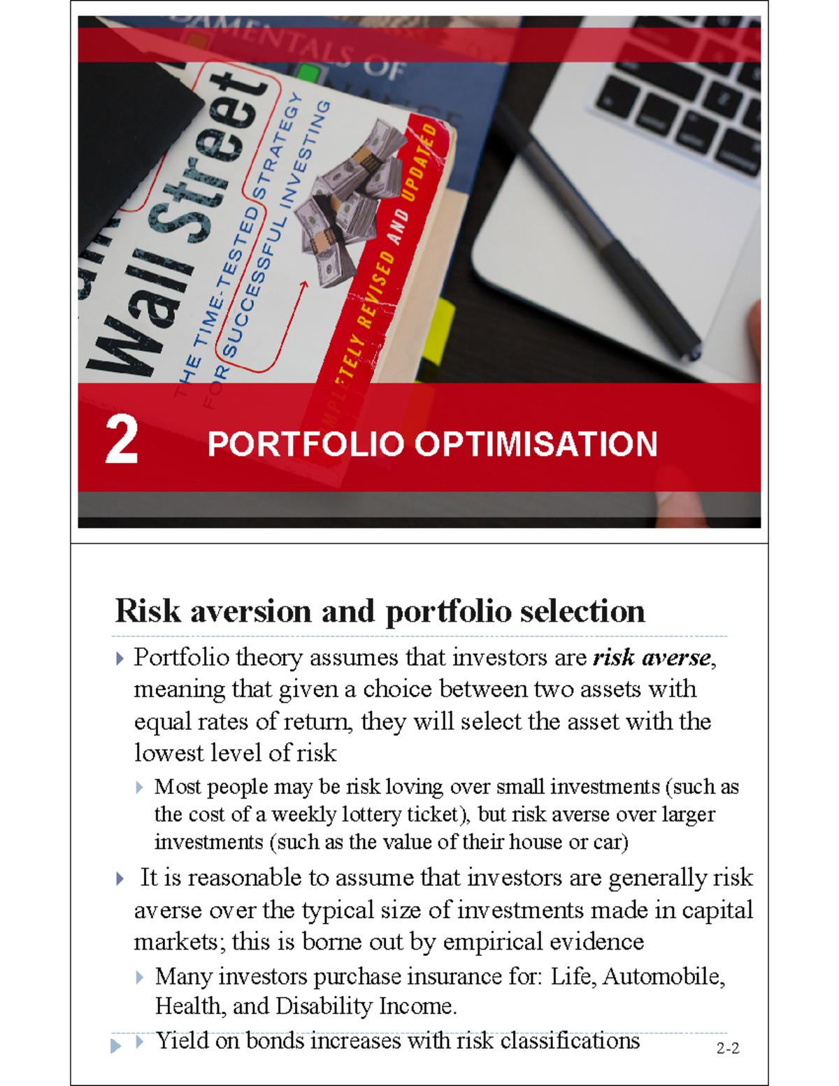 Lecture 02 - Portfolio Optimisation - 2 PORTFOLIO OPTIMISATION Risk ...