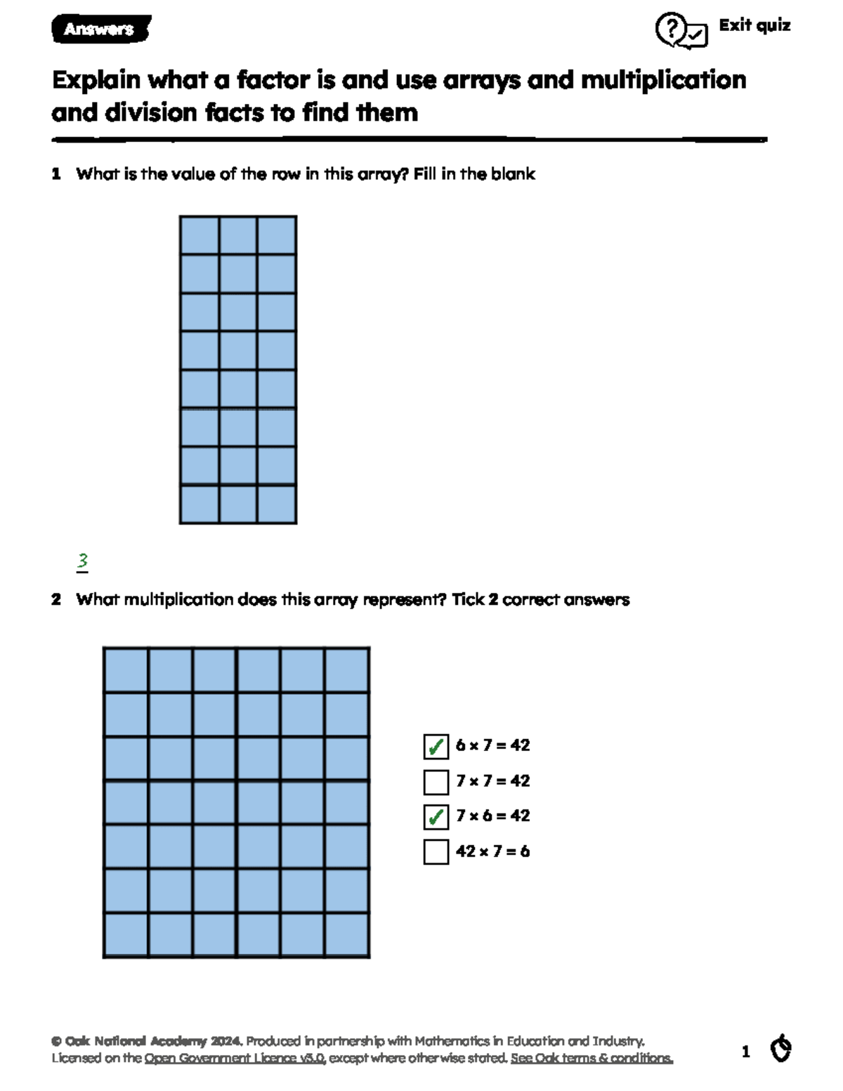 Exit Quiz: Understanding Factors with Arrays & Multiplication (Math 101 ...
