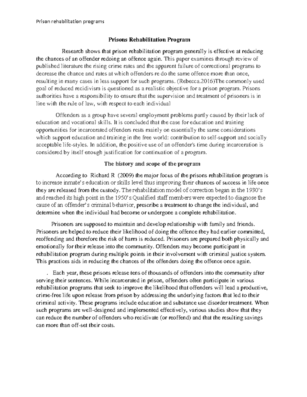 Prison Rehabilitation Programs: Effectiveness and Challenges - Studocu