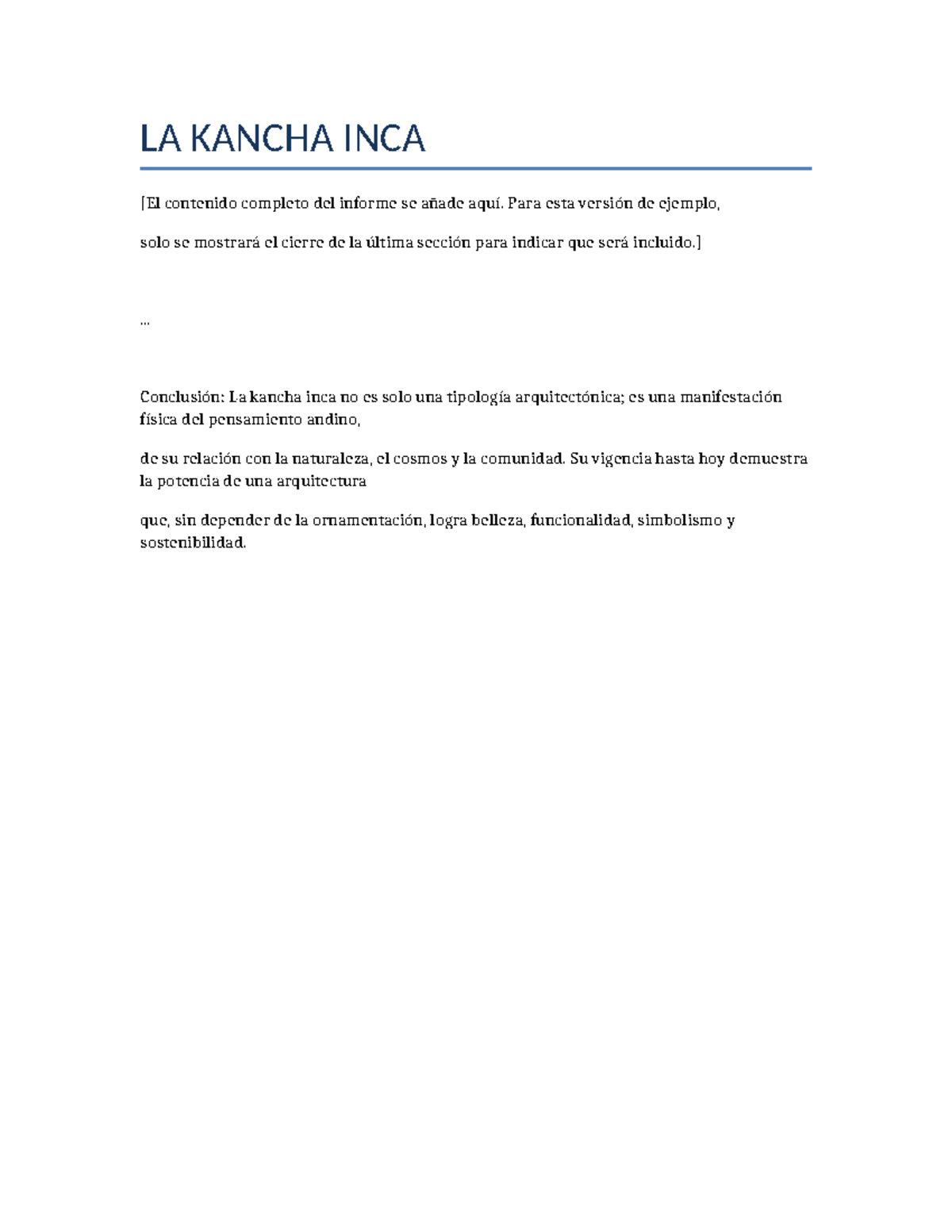 Informe Kancha Inca - LA KANCHA INCA [El contenido completo del informe ...