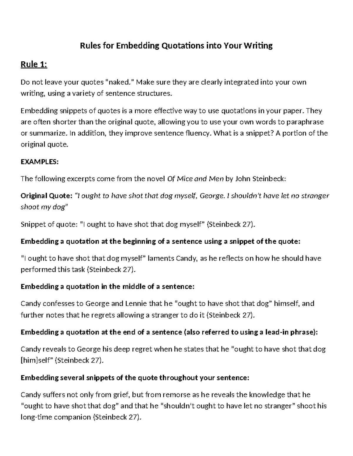 Embedding Quotations: Effective Techniques for Writing - Studocu