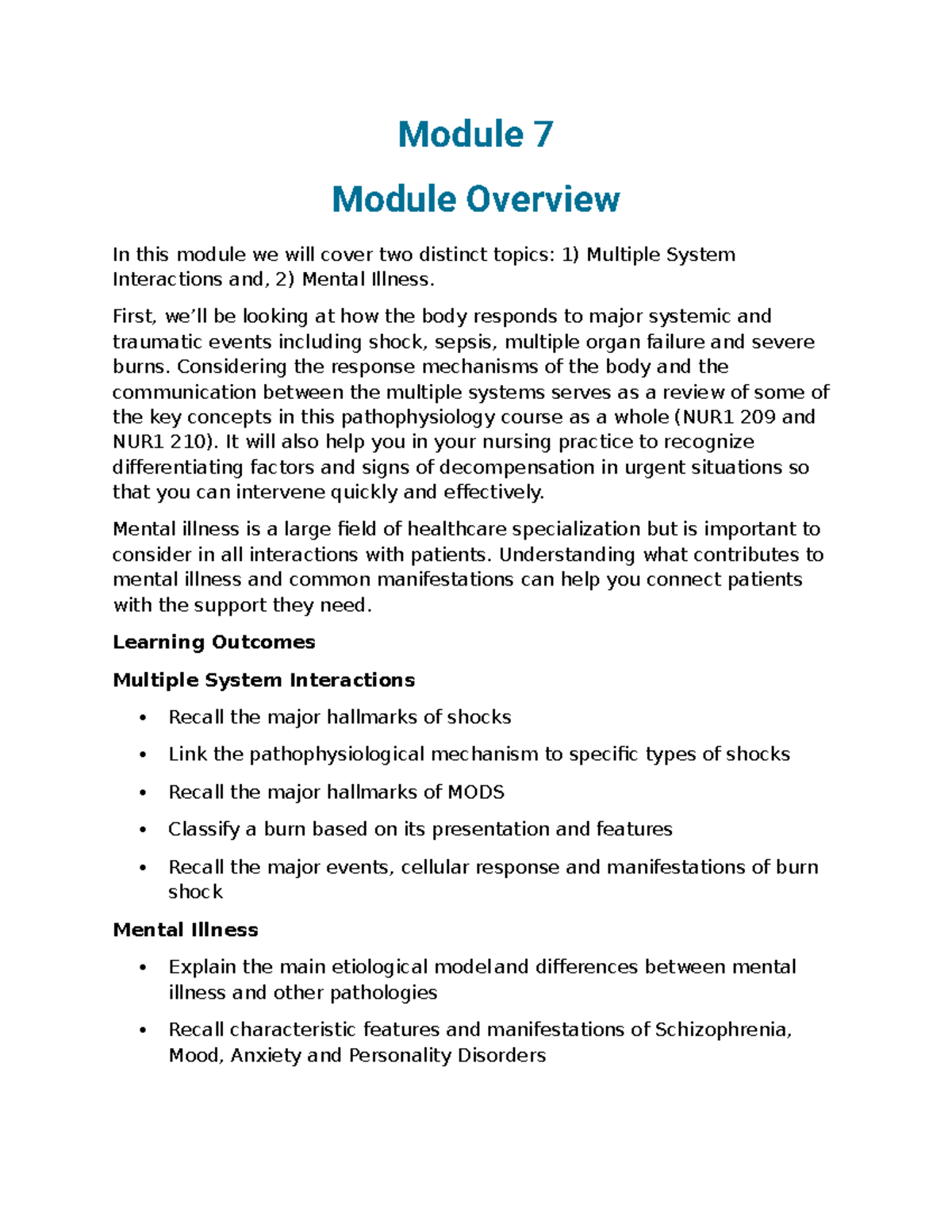 NUR 210 Module 7 overview: multiple system interactions and mental ...