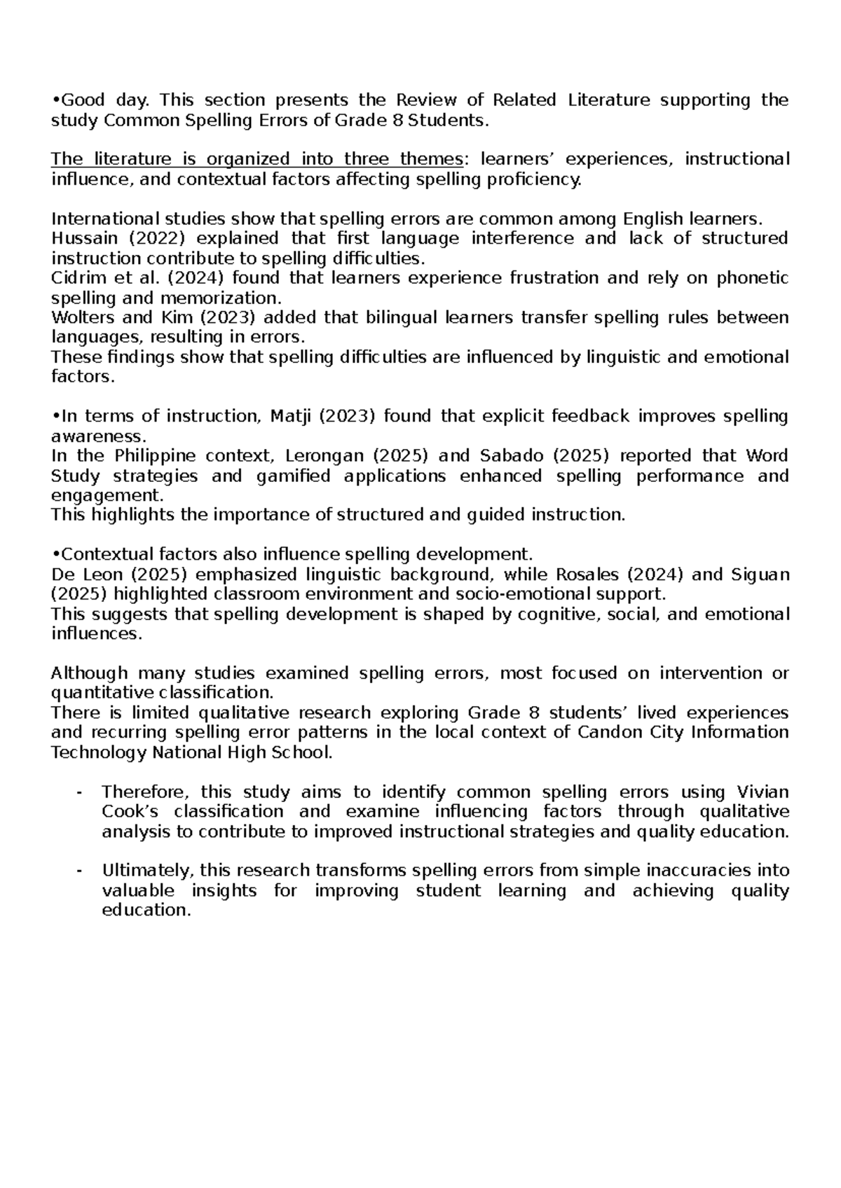 Common Spelling Errors of Grade 8 Students: A Literature Review - Studocu