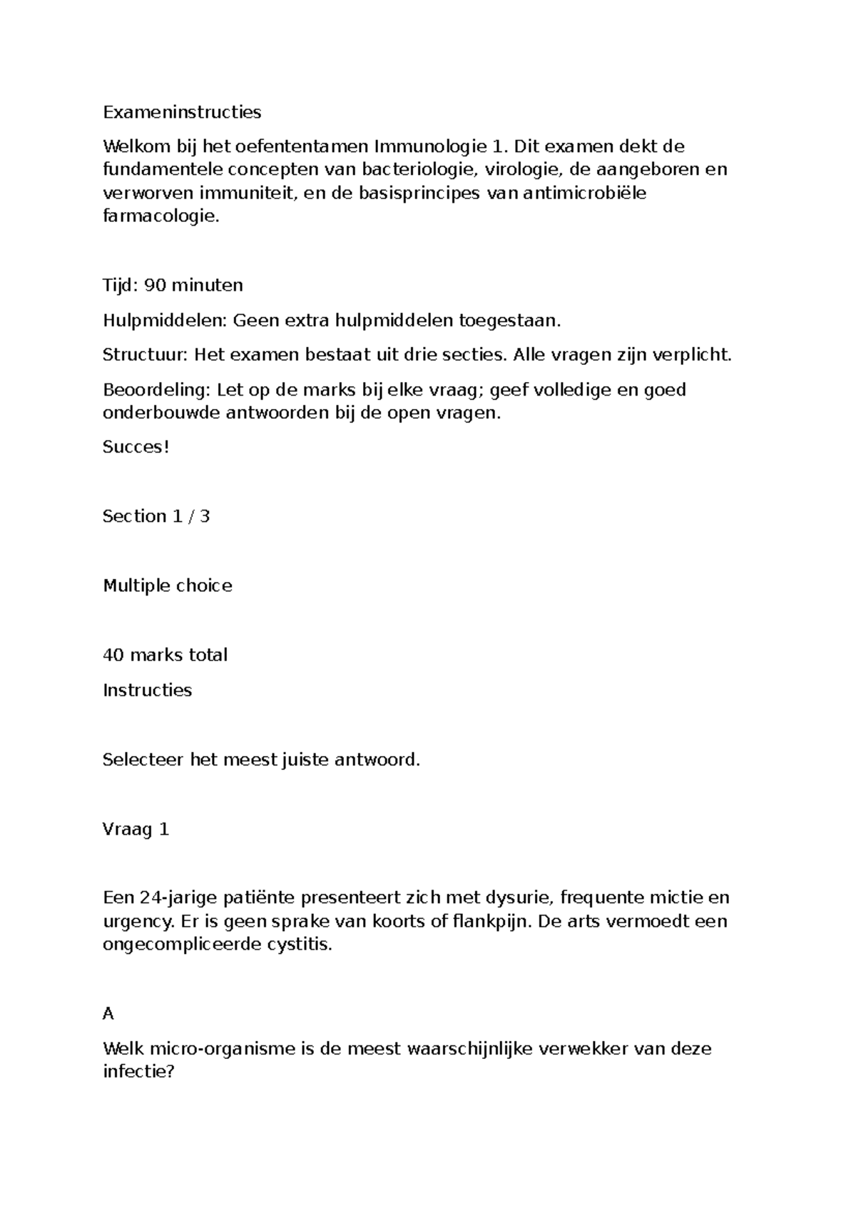 Blok 4 Oefentoets Immunologie 1: Afweer, Micro-organismen en ...