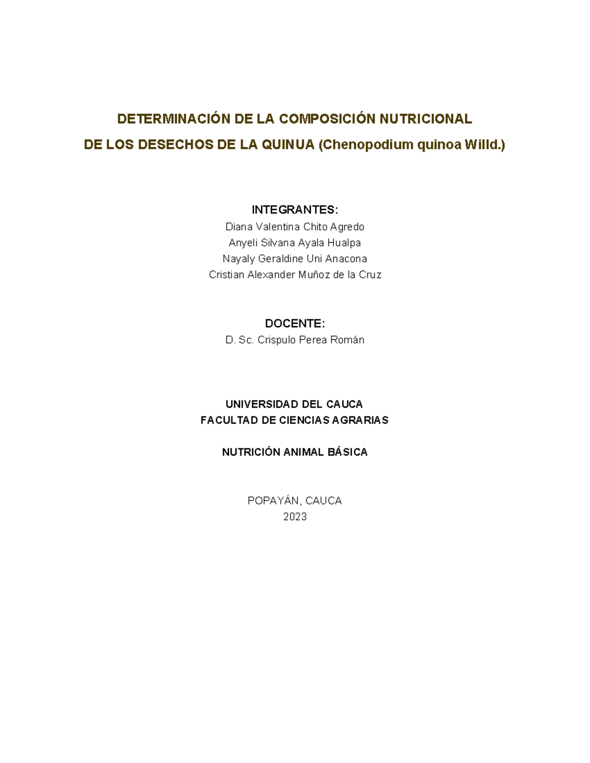 Composición Nutricional de Desechos de Quinua (Chenopodium quinoa ...