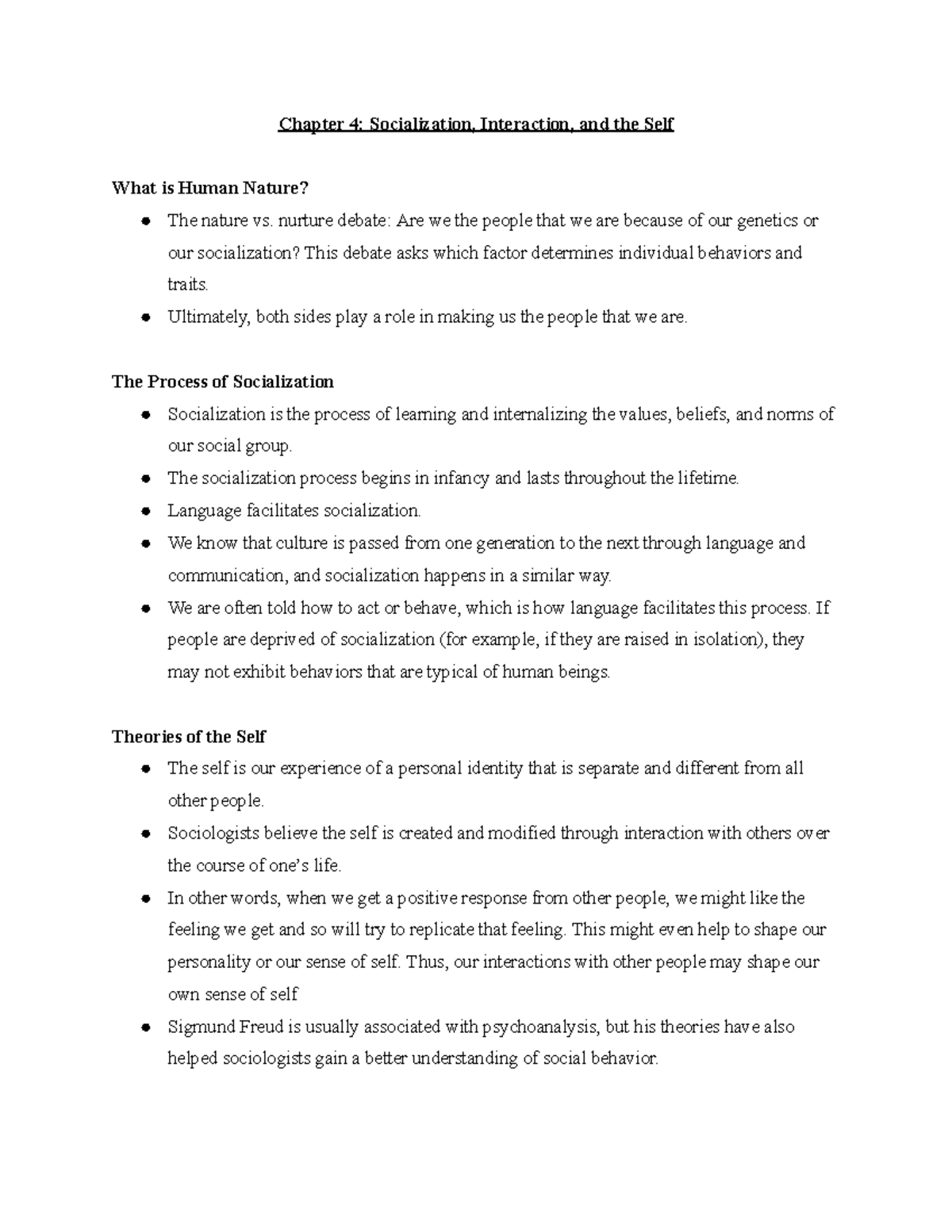 Sociology 151 Chapter 4: Exploring Socialization and the Self - Studocu