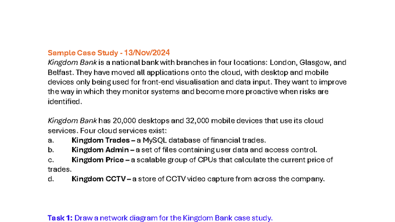Sample Case Study - Copy - Sample Case Study - 13/Nov/ Kingdom Bank is ...
