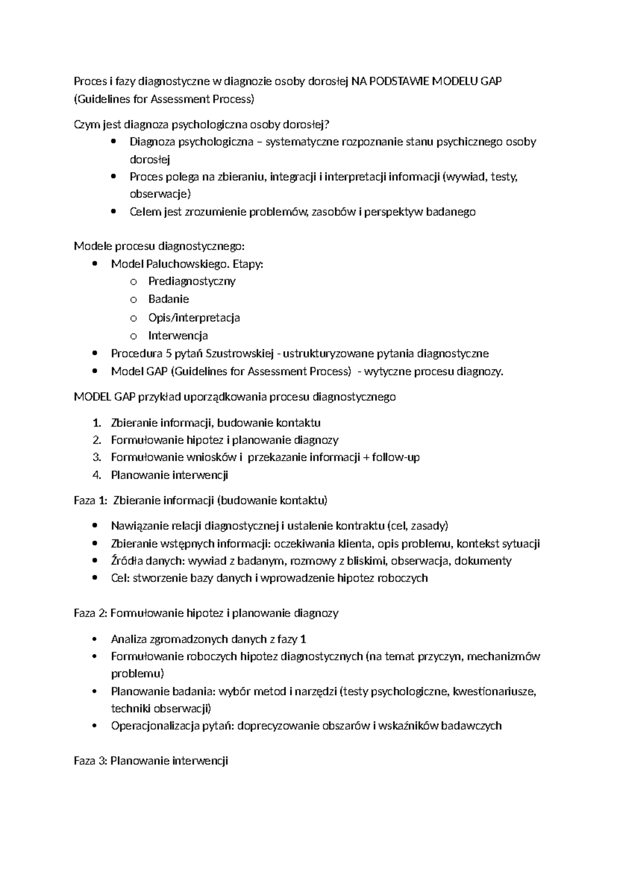 Proces i Fazy Diagnozy Psychologicznej Osoby Dorosłej wg Modelu GAP ...