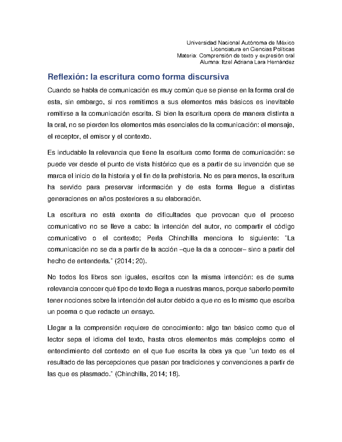 Reflexión sobre la Escritura como Forma Discursiva - Act1 - Studocu