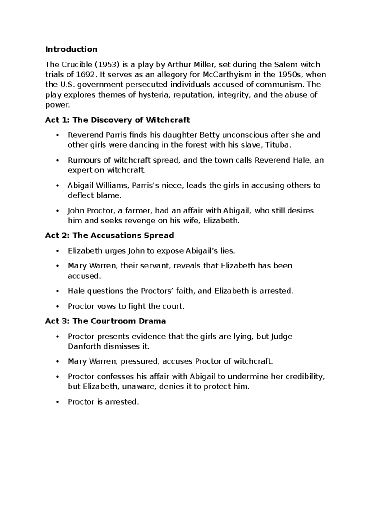 Crucible Analysis: Themes & Characters in Arthur Miller's Play - Studocu