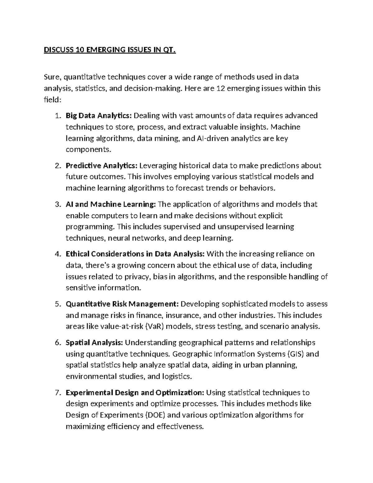Emerging Issues in Quantitative Techniques (QT) - 12 Key Trends - Studocu