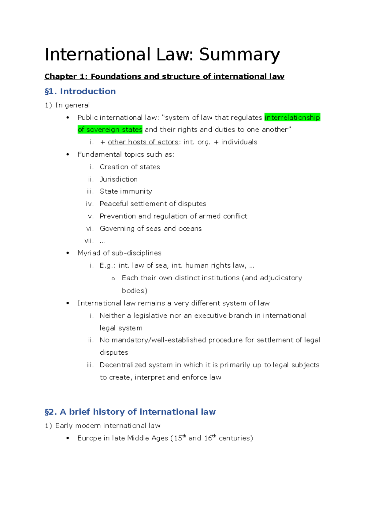 IL 101: Summary of Chapter 1 - Foundations of International Law - Studocu