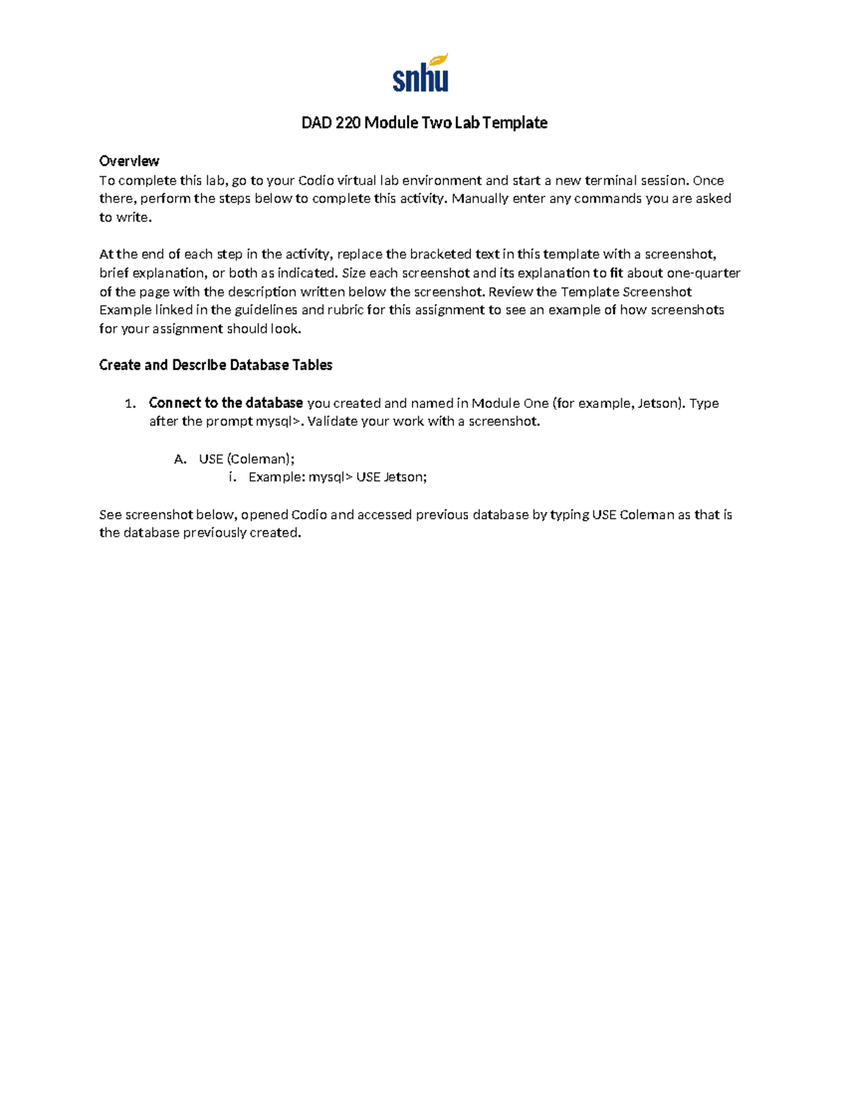 DAD 220 Module Two Lab: Database Tables Creation & Insertion Guide ...