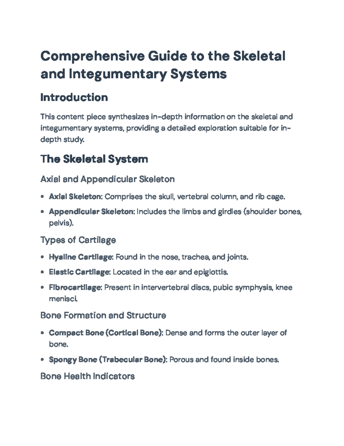 Comprehensive Study: Skeletal & Integumentary Systems Overview - Studocu