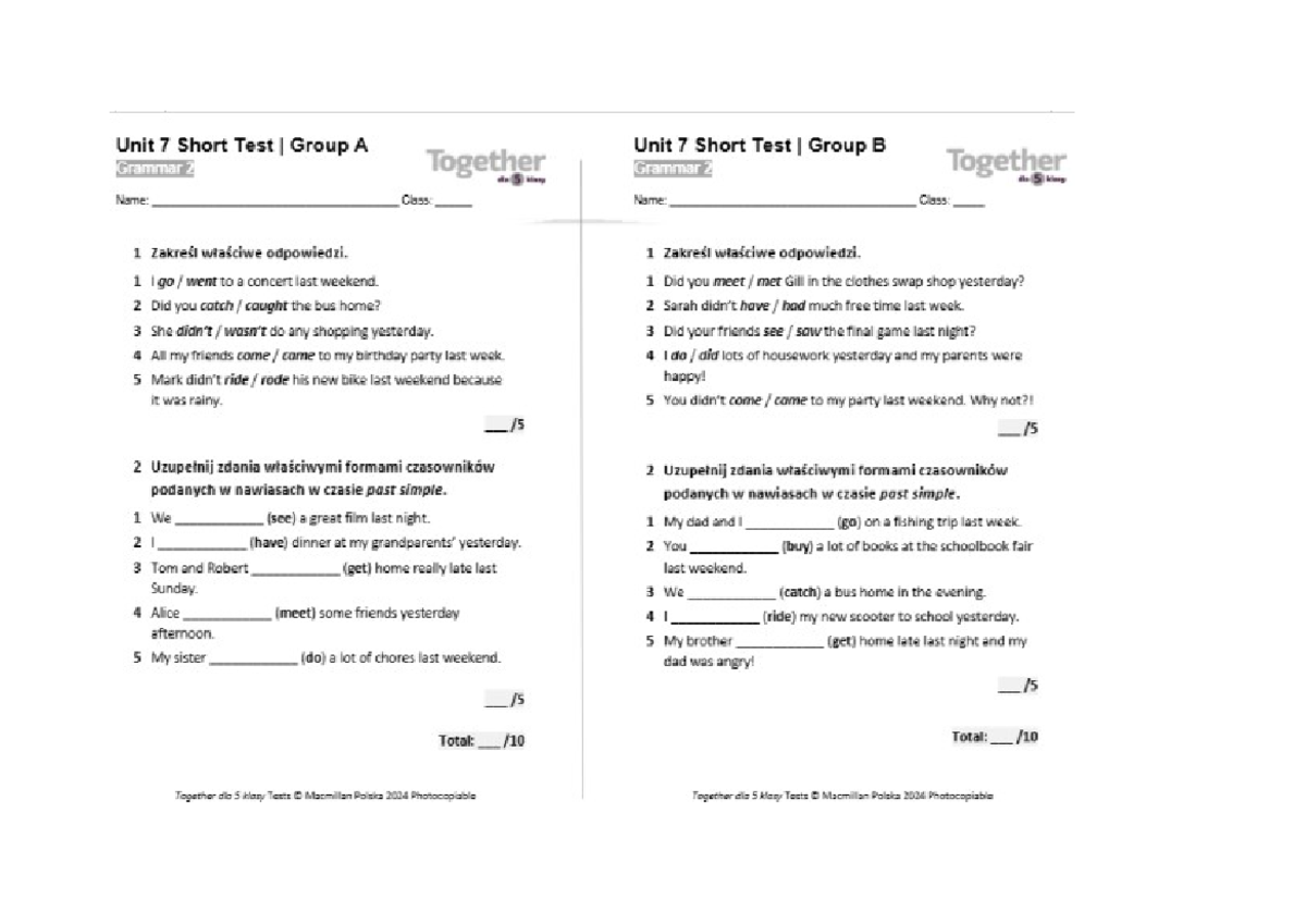 Unit 7 Short Test: Grammar Practice and Answers - Studocu