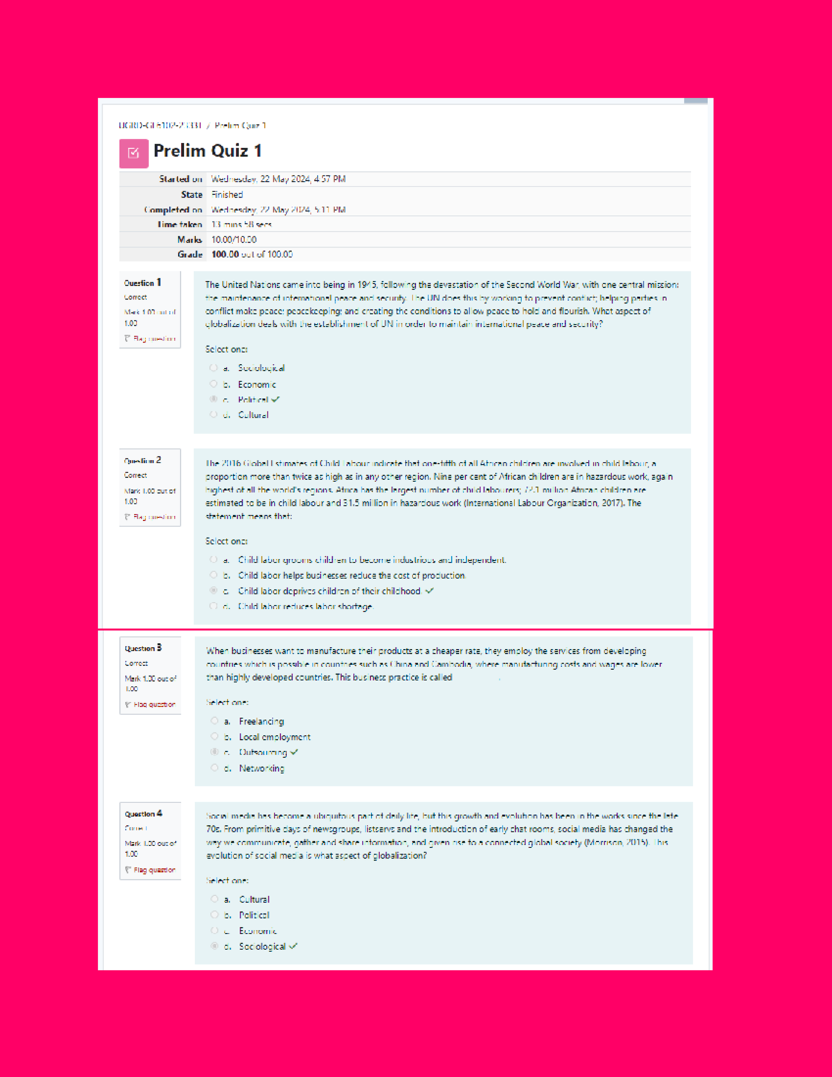 THE Contemporary World Prelims QUIZ KEYS - Prelim Quiz 1 Prelim Quiz 1 ...