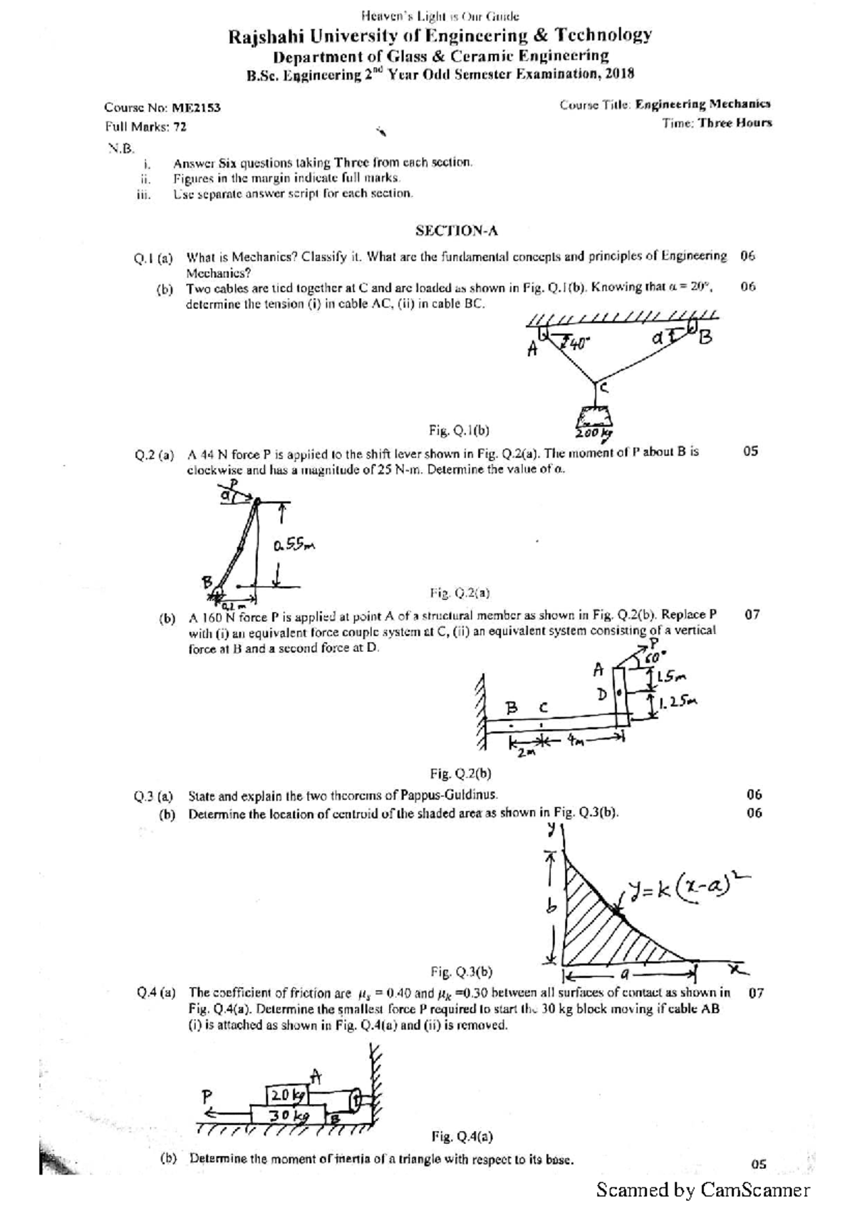 Engineering Mechanics ME2153 Final Exam Questions - B.Sc. 2nd Year ...