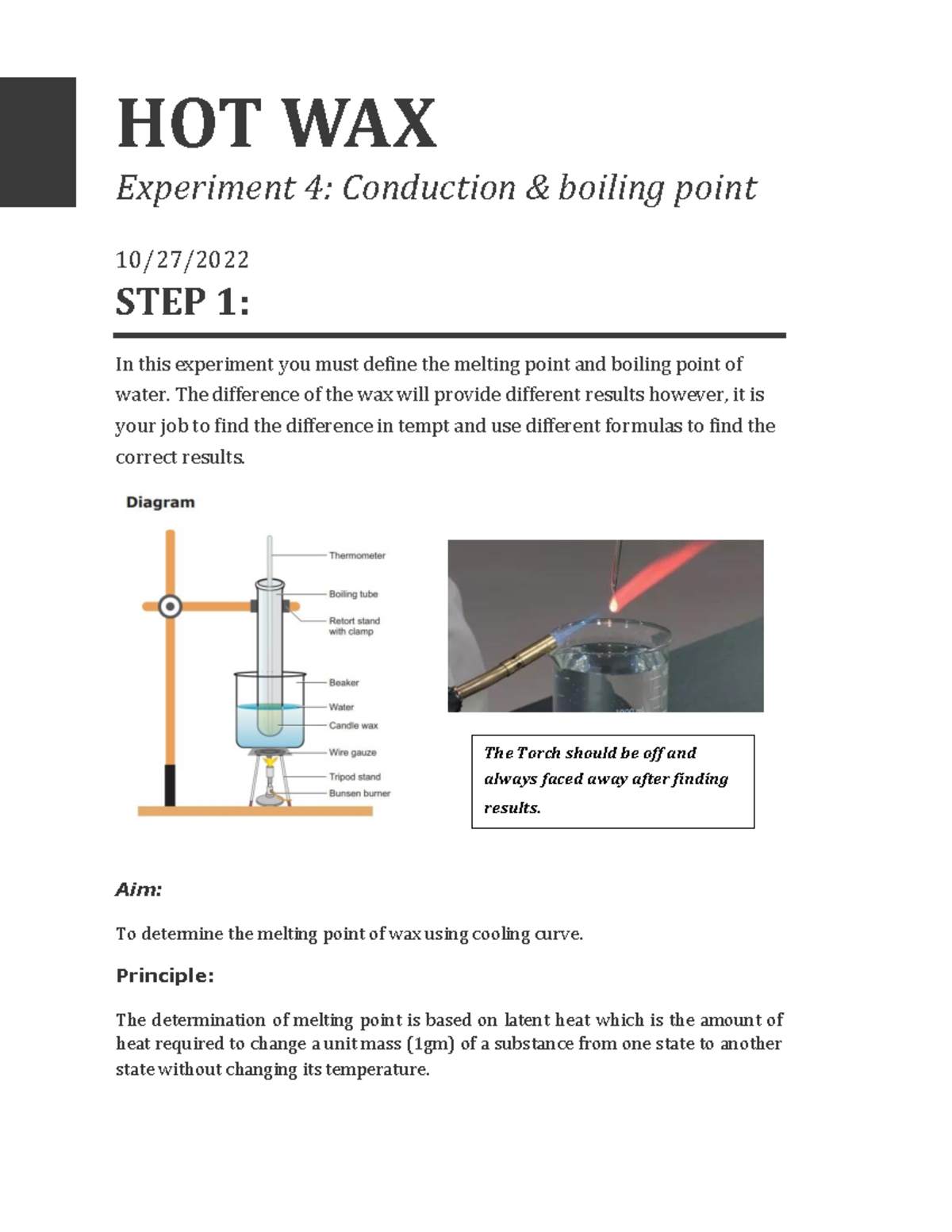 Hot Wax Experiment 4: Conduction & Boiling Point Analysis - Studocu