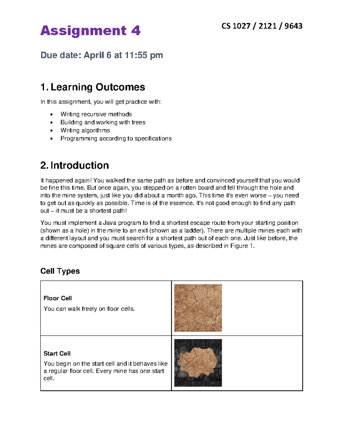 Assignment 4: Mine Escape Recursive Pathfinding (CS 1027) - Studocu