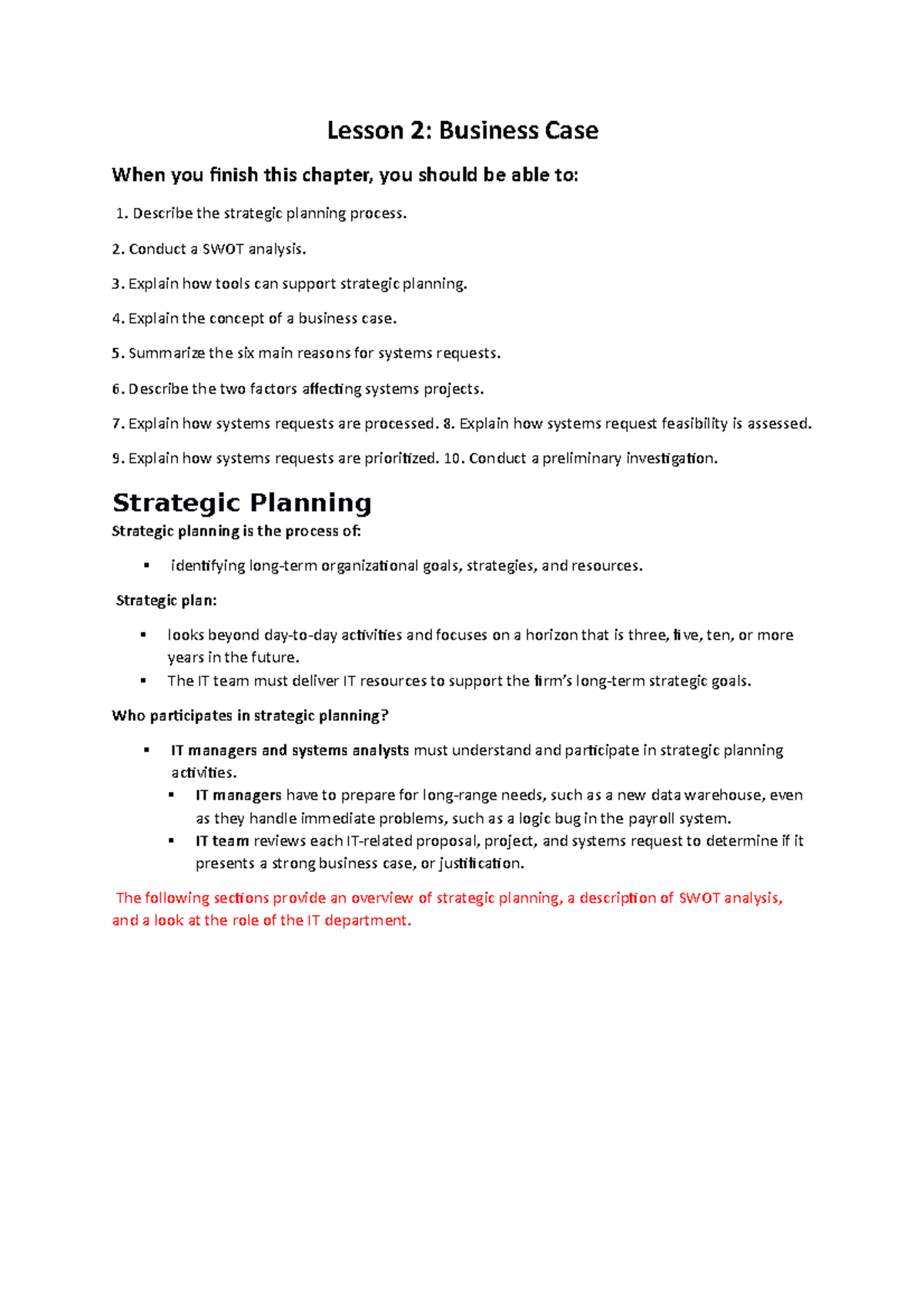 Chapter 2 Business Case Edit - Lesson 2: Business Case When you finish ...